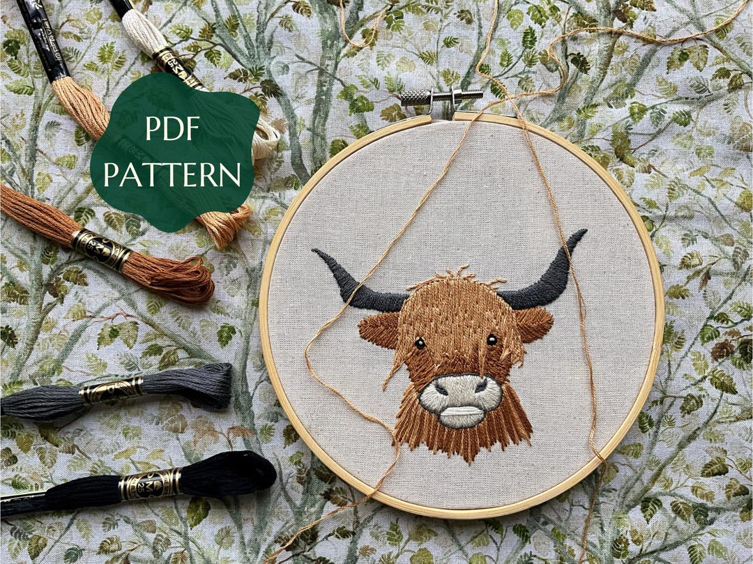 Hamish the Highland Cow - HAND EMBROIDERY PATTERN Digital Pdf - Etsy