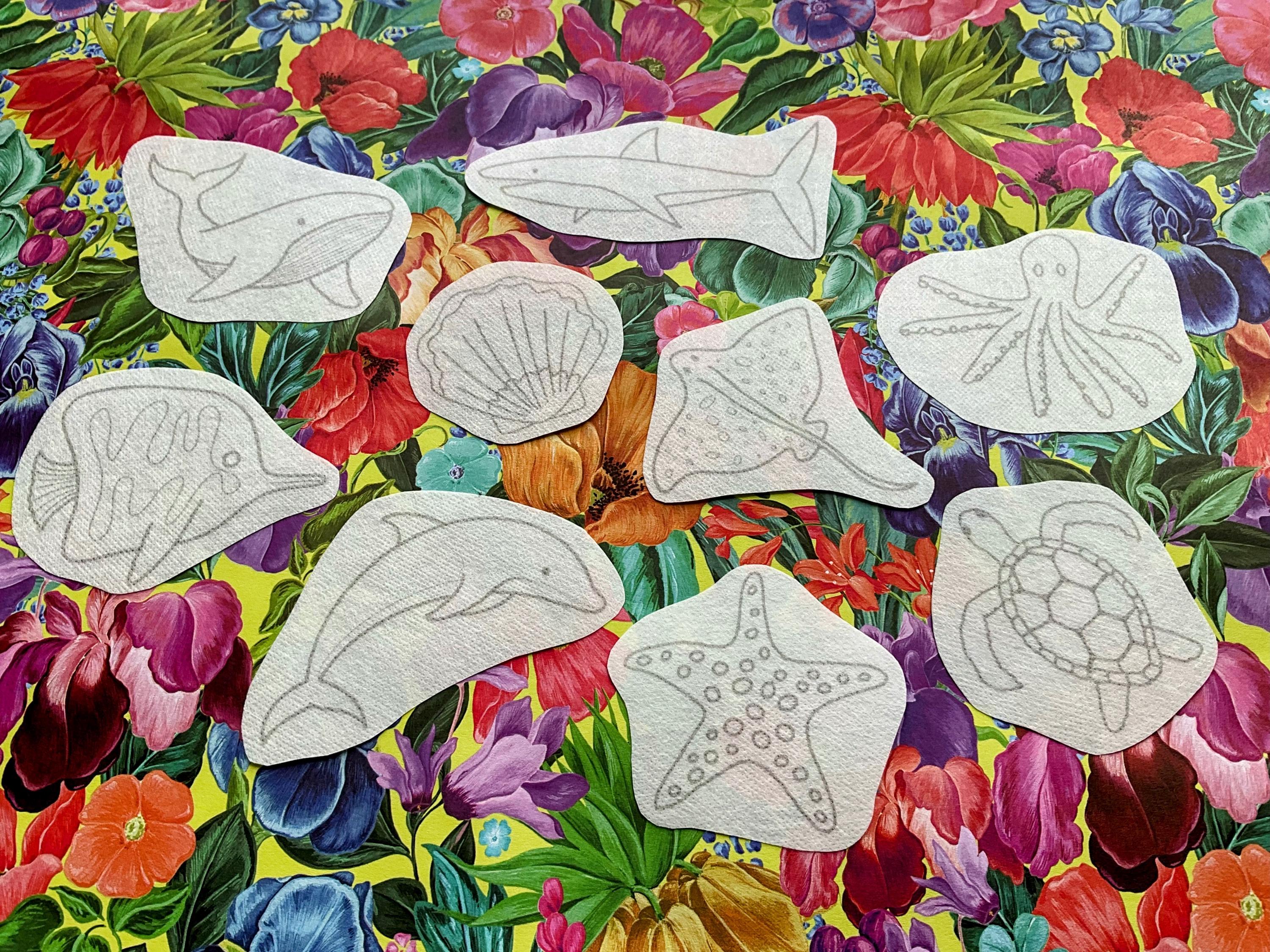 Sea Creatures STICK & STITCH Embroidery Patches - 9 Water Soluble ...