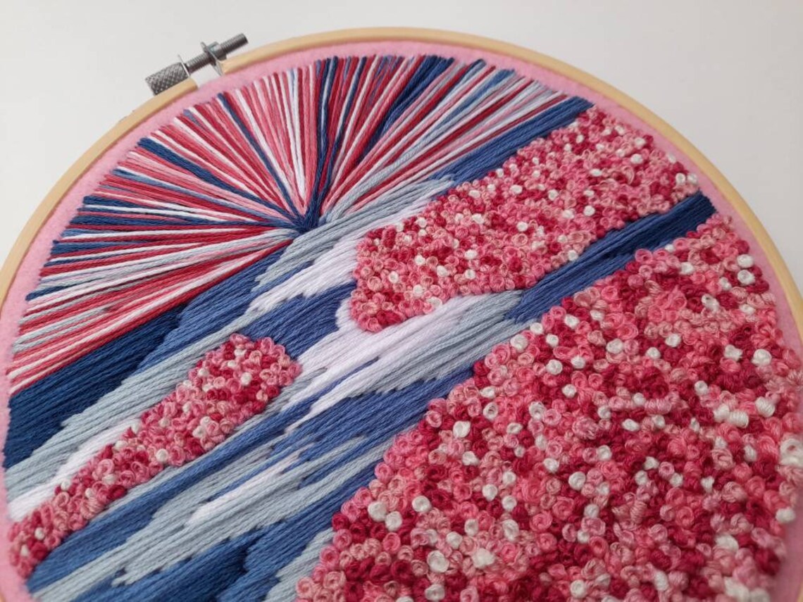 Pink Flower Fields in Water Landscape Embroidery Hoop Art - Etsy