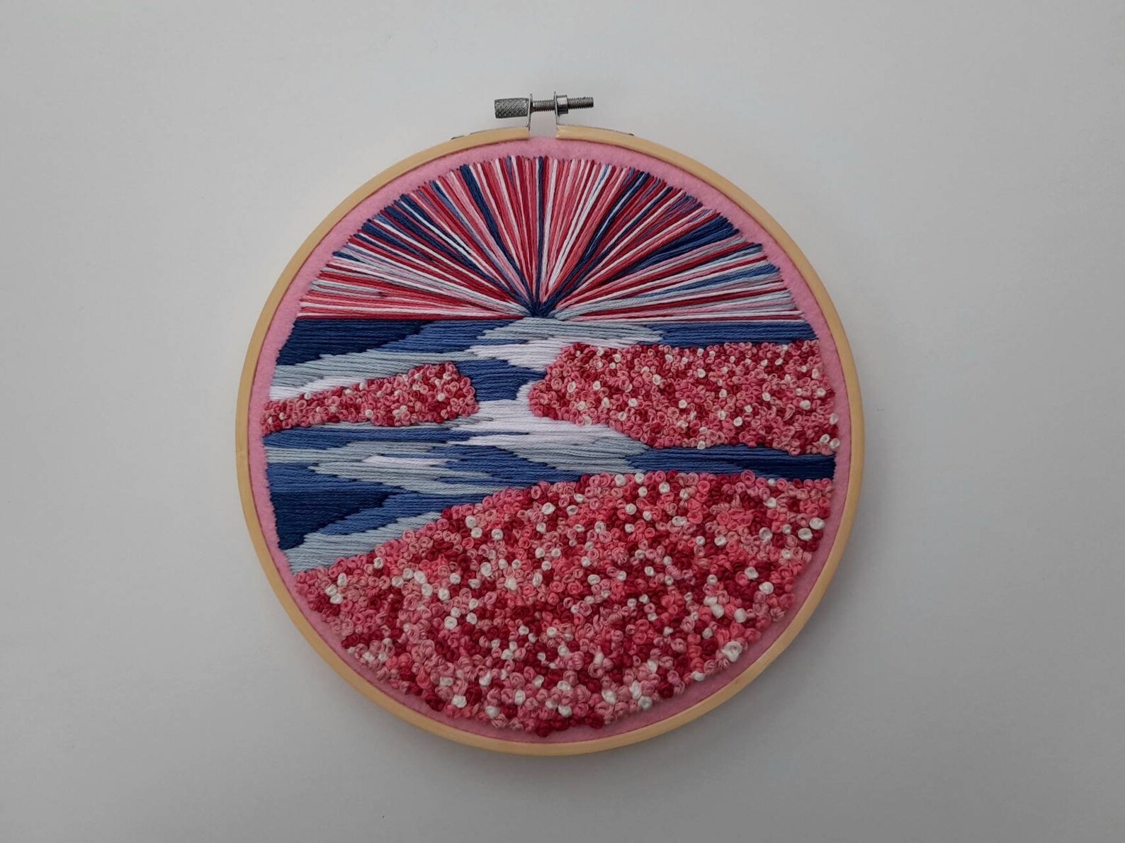 Pink Flower Fields in Water Landscape Embroidery Hoop Art - Etsy