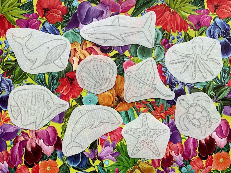 Sea Creatures STICK & STITCH Embroidery Patches - 9 Water Soluble ...