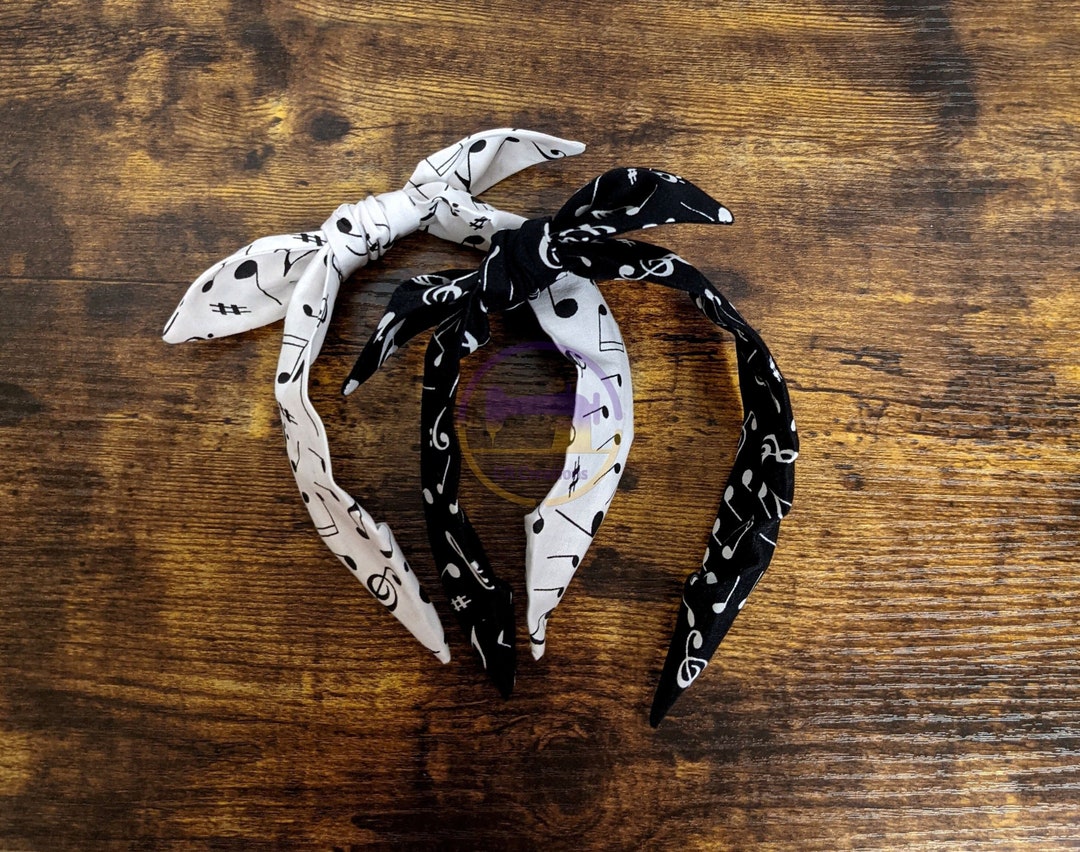 Music Notes Print Headband, Rockabilly Headband, Top Knot Headband, Bow ...