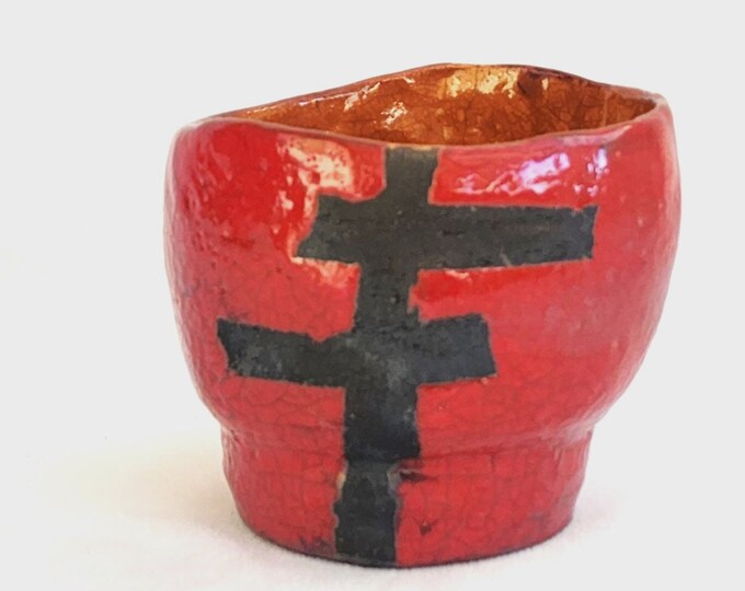 Red Raku Pottery Vessel - Studio Art - Wheel Thrown & Hand Decorated ...