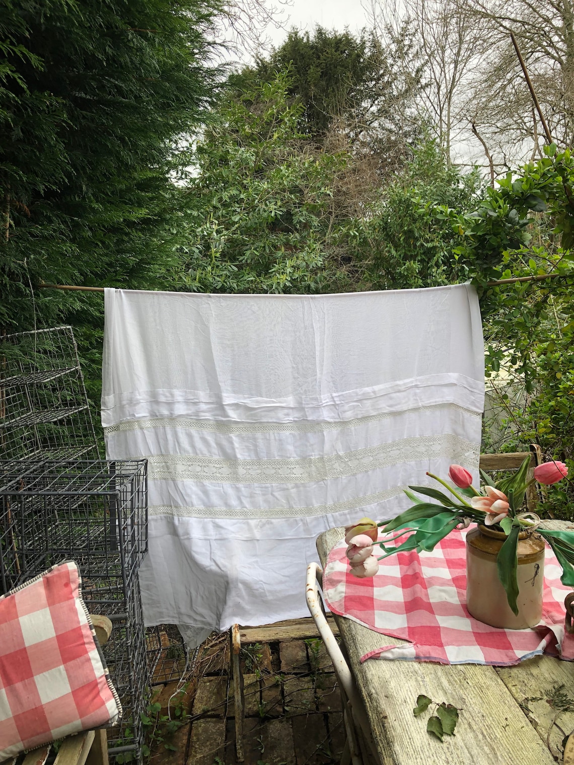 Antique French Muslin Curtain - Etsy UK