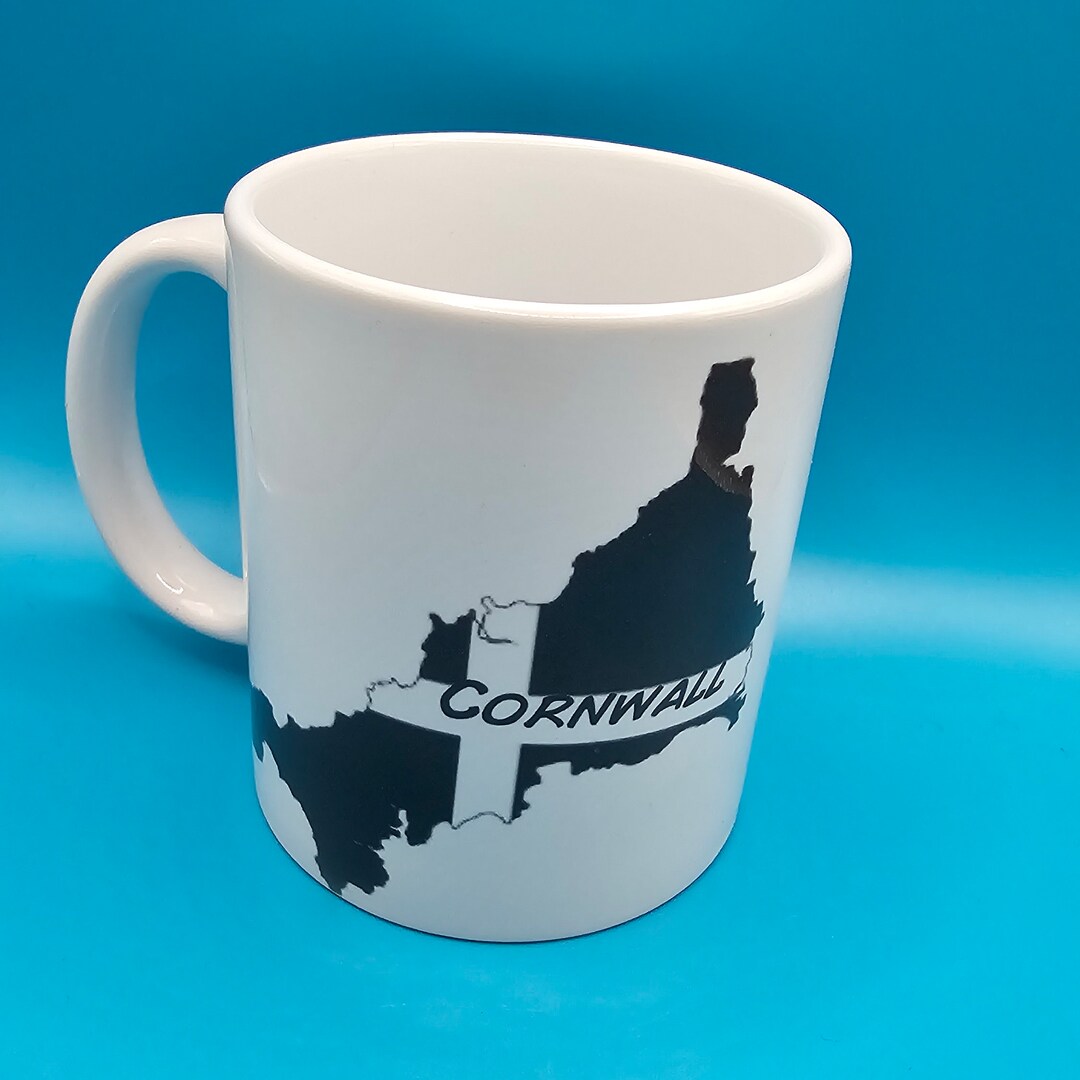 Cornwall Map Printed Mug, Map, Cornish, Sea, Coastal, Beach, Holiday ...