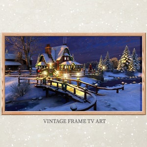 Christmas House. Winter Landscape. Vintage Painting. TV Frame Art. - Etsy