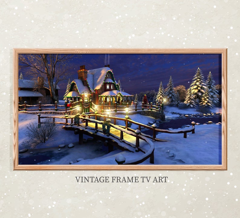 Christmas House. Winter Landscape. Vintage Painting. TV Frame Art. - Etsy