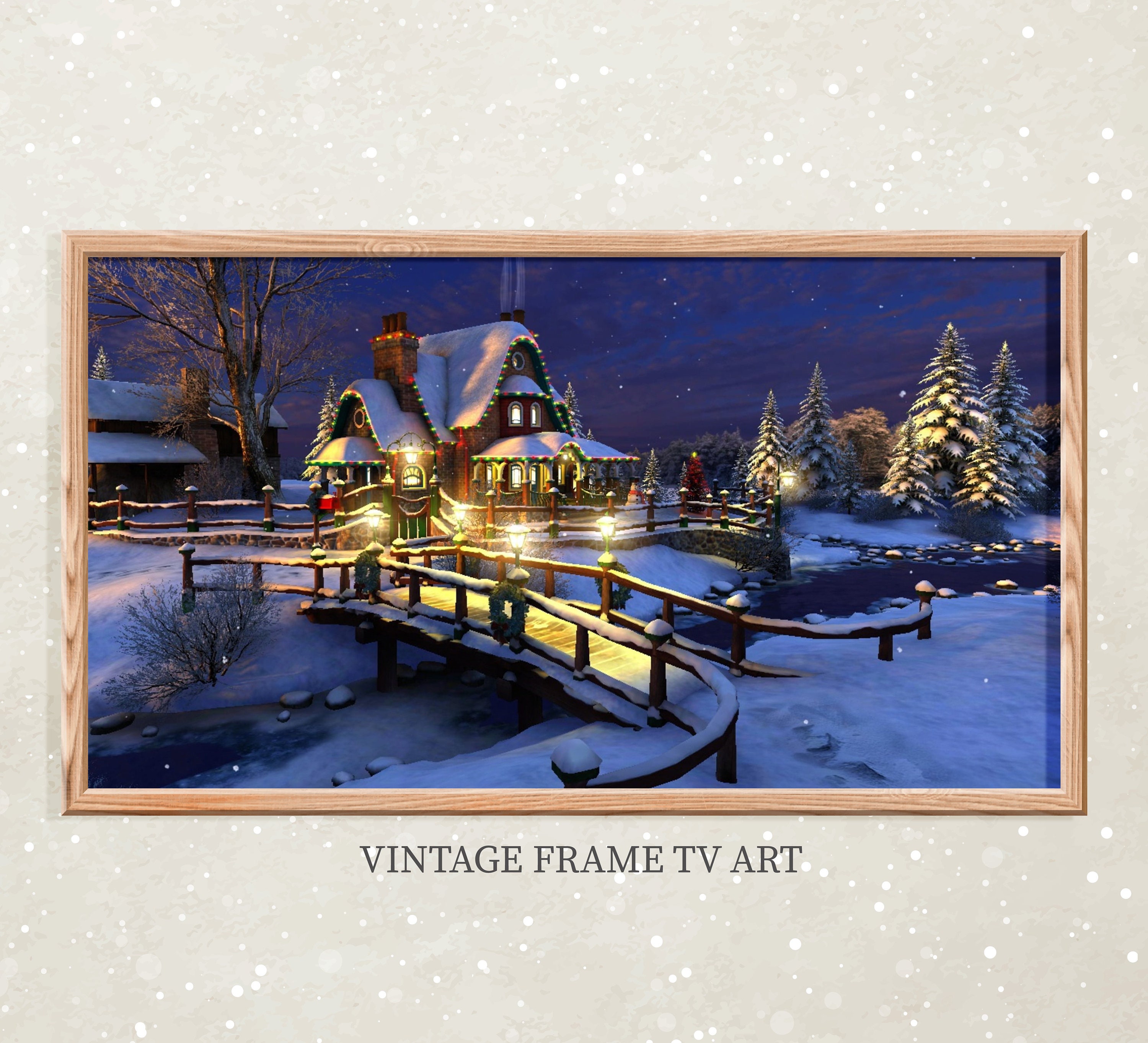Christmas House. Winter Landscape. Vintage Painting. TV Frame Art. - Etsy