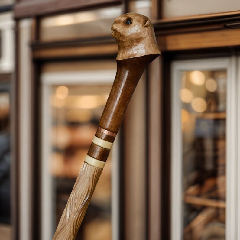 Hand Carved Wooden Cane, Walking Stick for Man and Woman. Unique Beaver ...