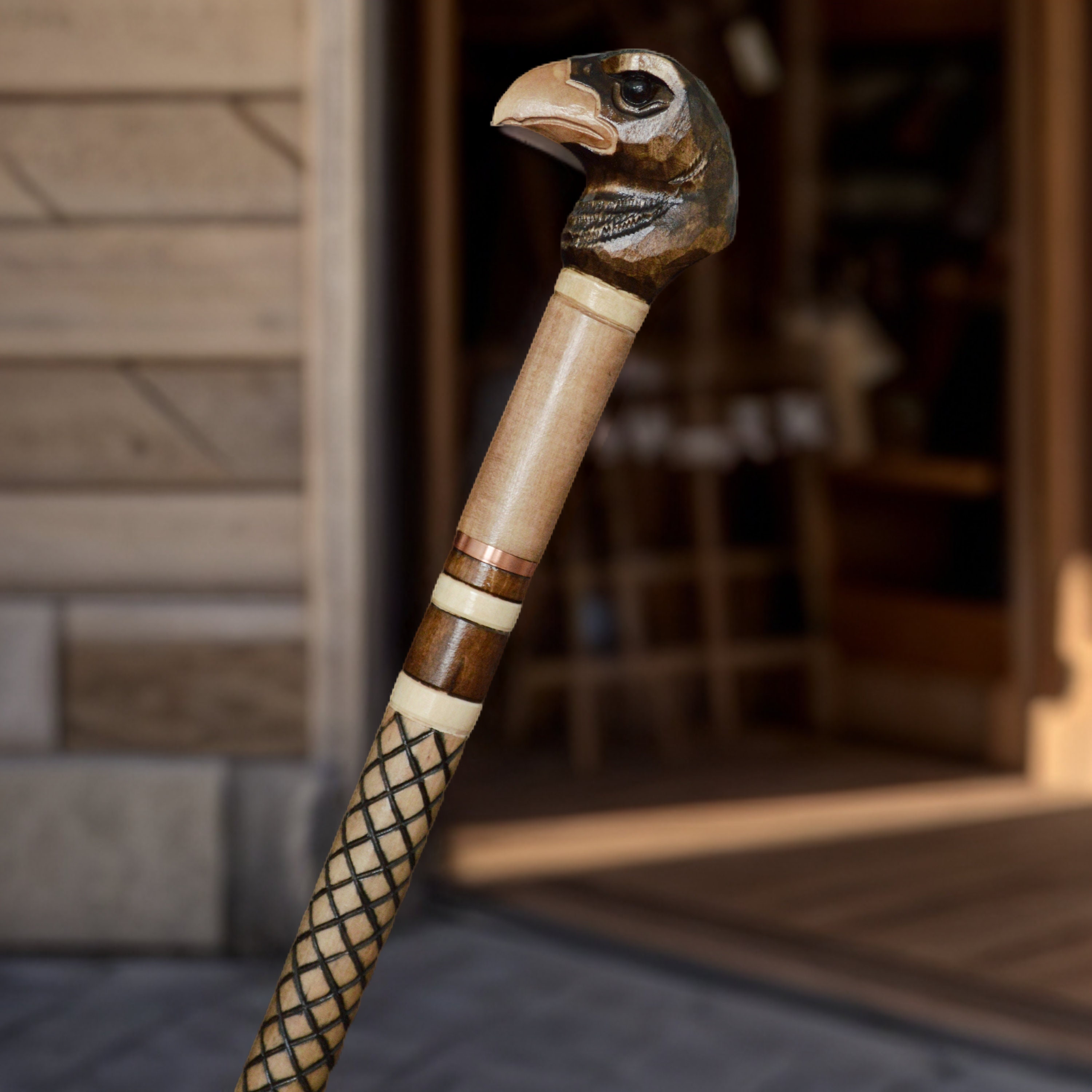 Hand Carved Wooden Cane, Walking Stick for Man and Woman. Unique Eagle ...