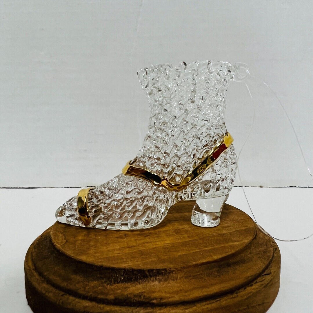 Two Glass Spun Shoes With Gold Trim: One High Heeled, One Low Heeled W ...