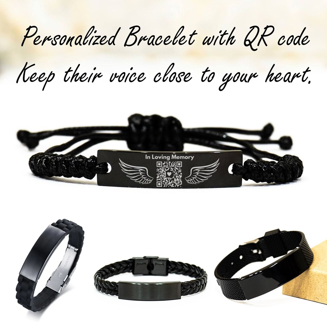 Personalized Memorial QR Code Bracelet, Custom Engraved Remembrance ...