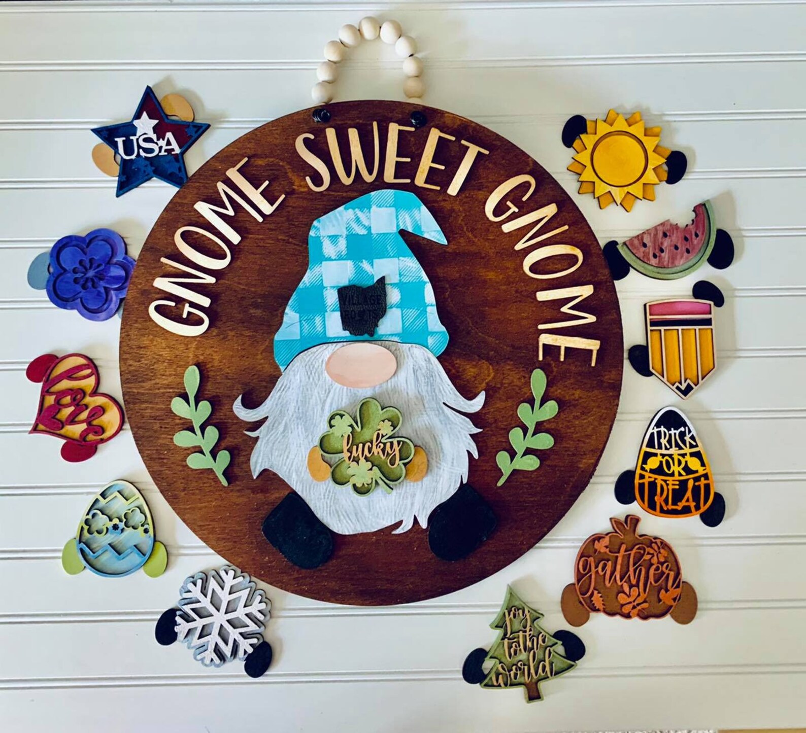 Gnome Door Sign, Interchangeable Gnome Welcome Front Door Hanger, Gnome ...