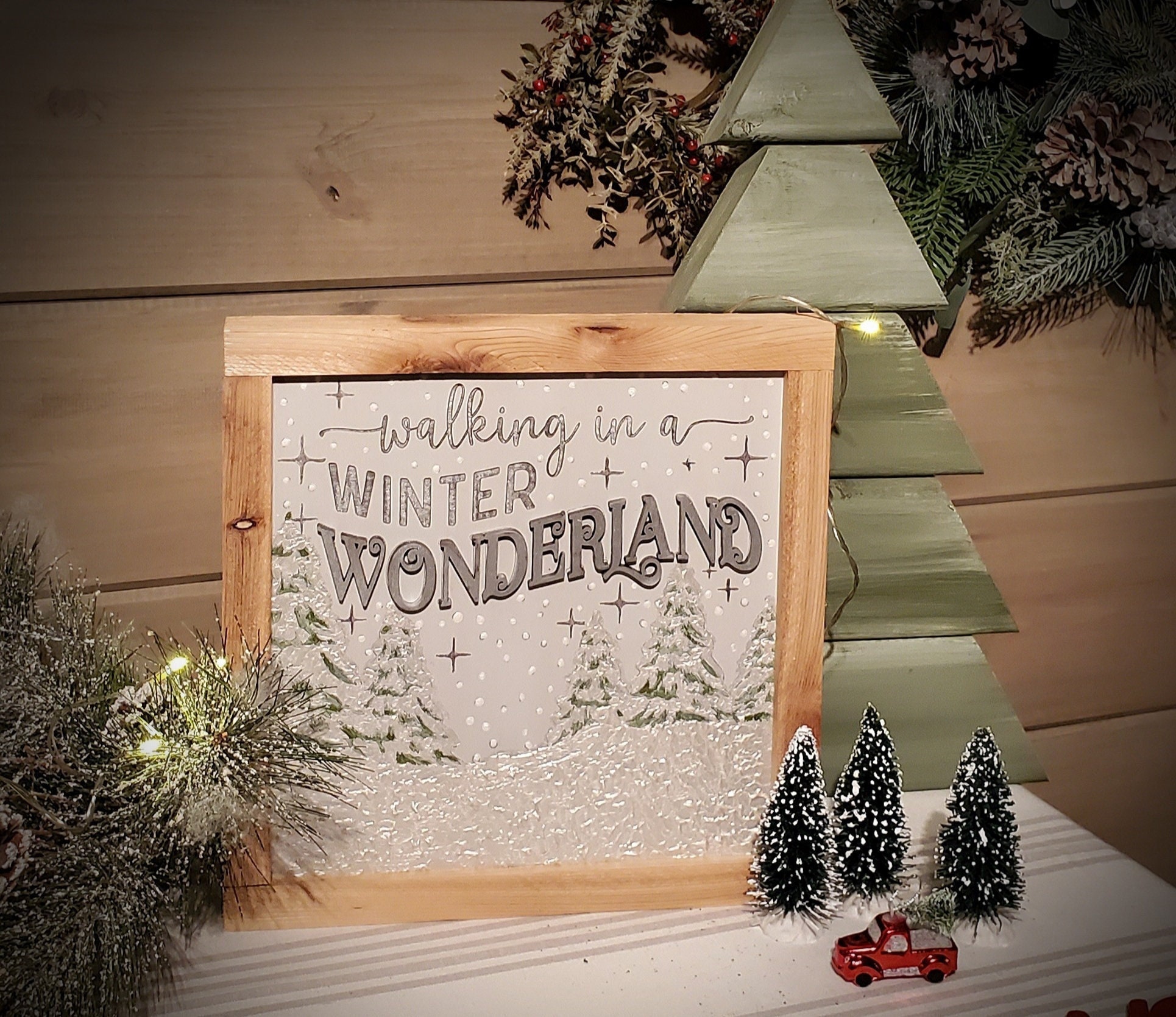 Winter Wonderland Framed Wood Christmas Sign Walking in a | Etsy