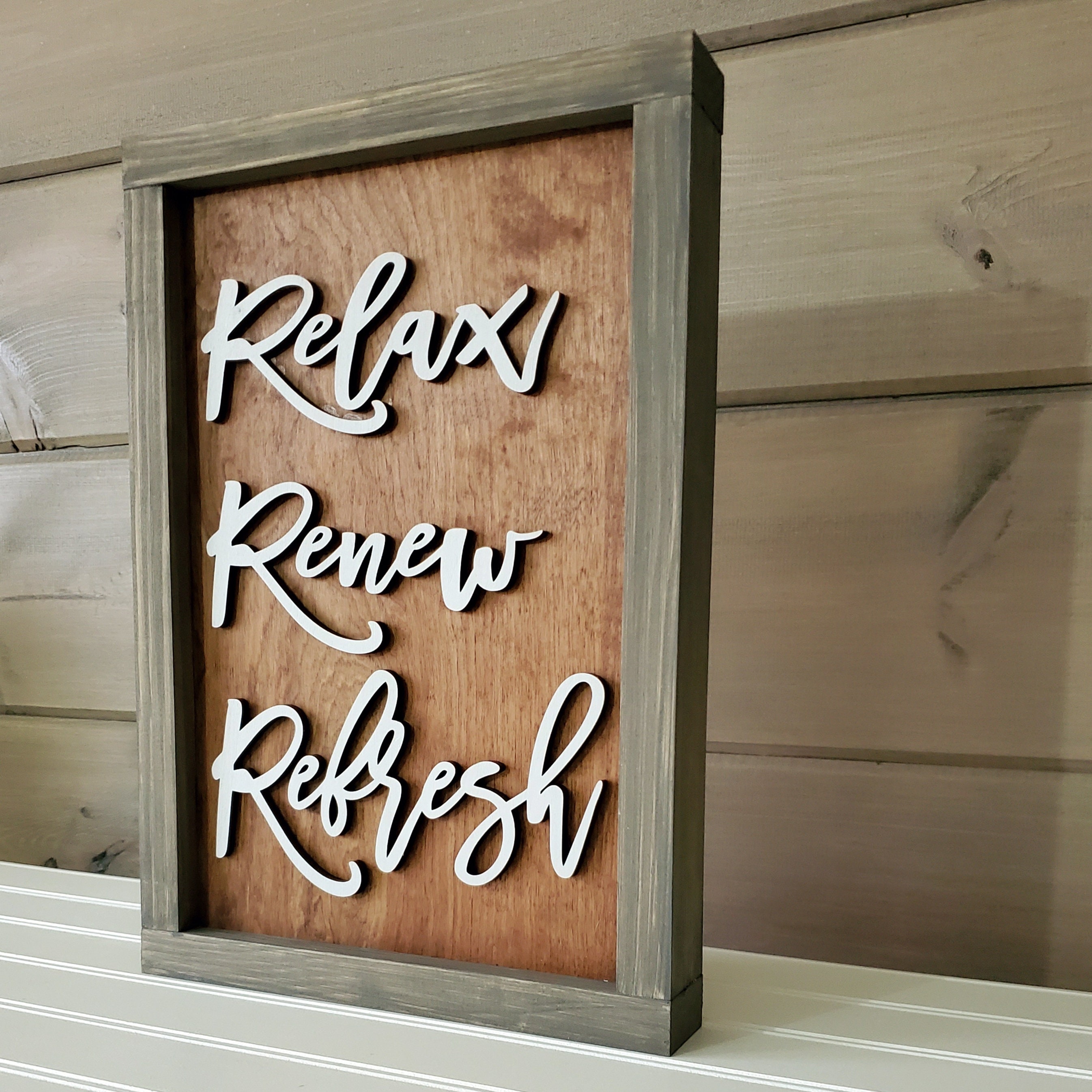 Modern Motivational Framed Wall Sign Relax Renew Refresh | Etsy