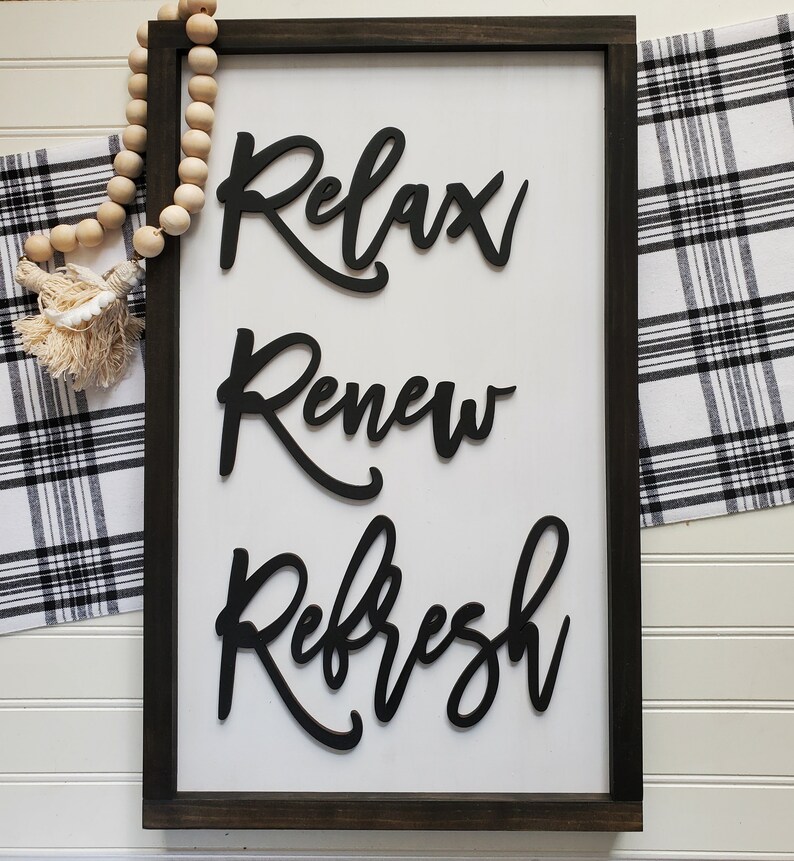 Modern Motivational Framed Wall Sign Relax Renew Refresh | Etsy