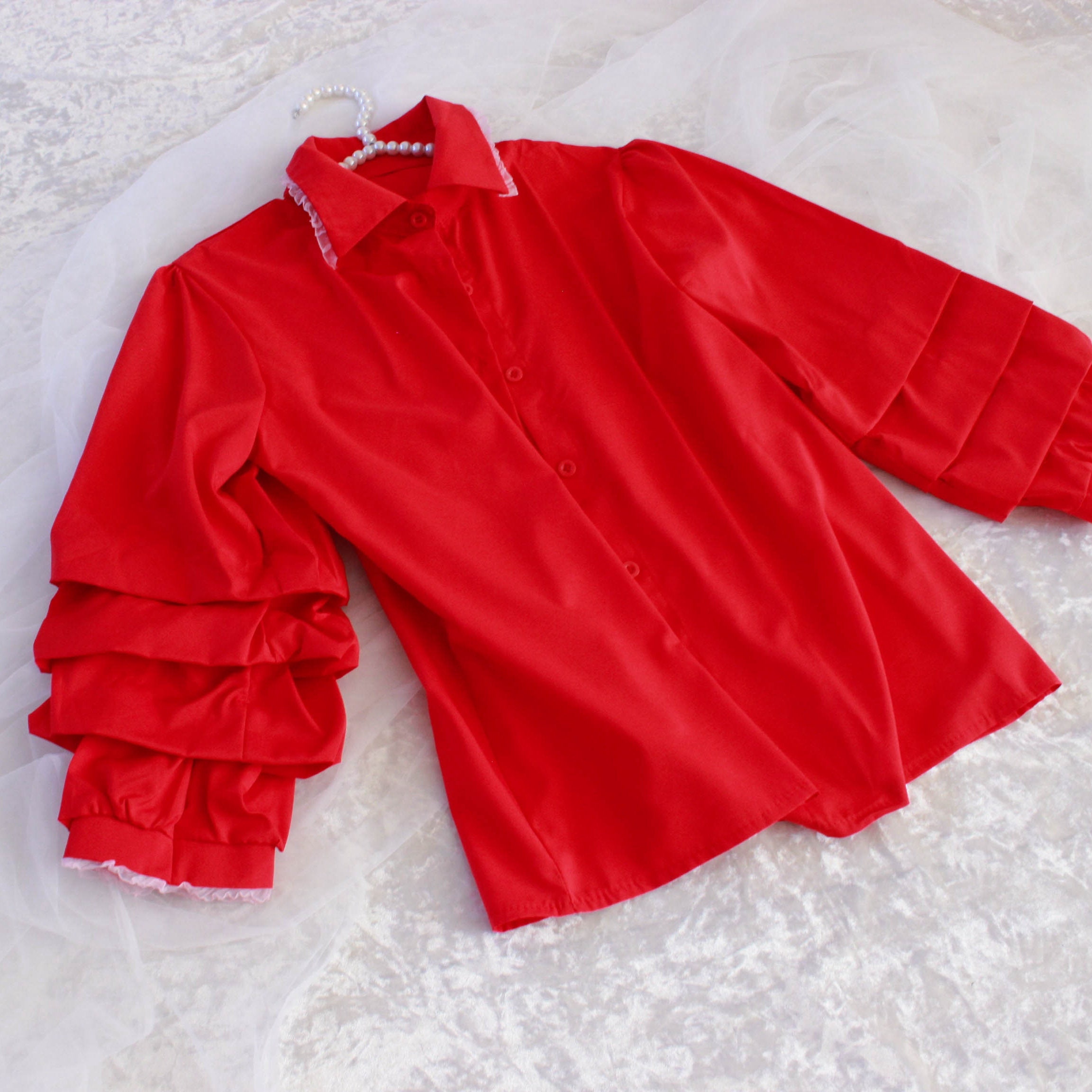 Balloon Sleeves Blouse With Ruffles - Etsy