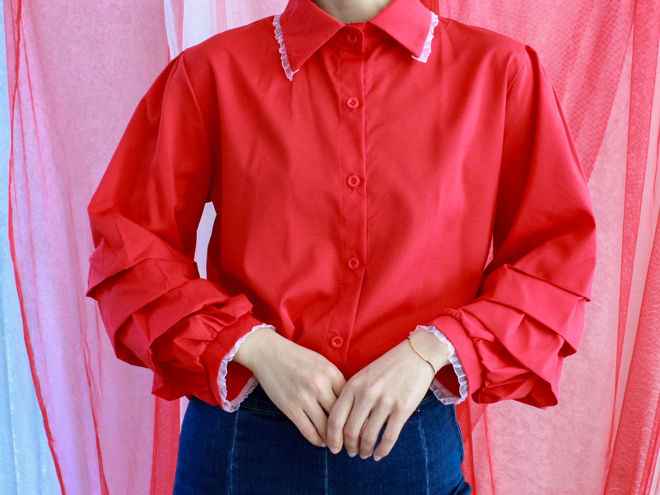 Balloon Sleeves Blouse With Ruffles - Etsy