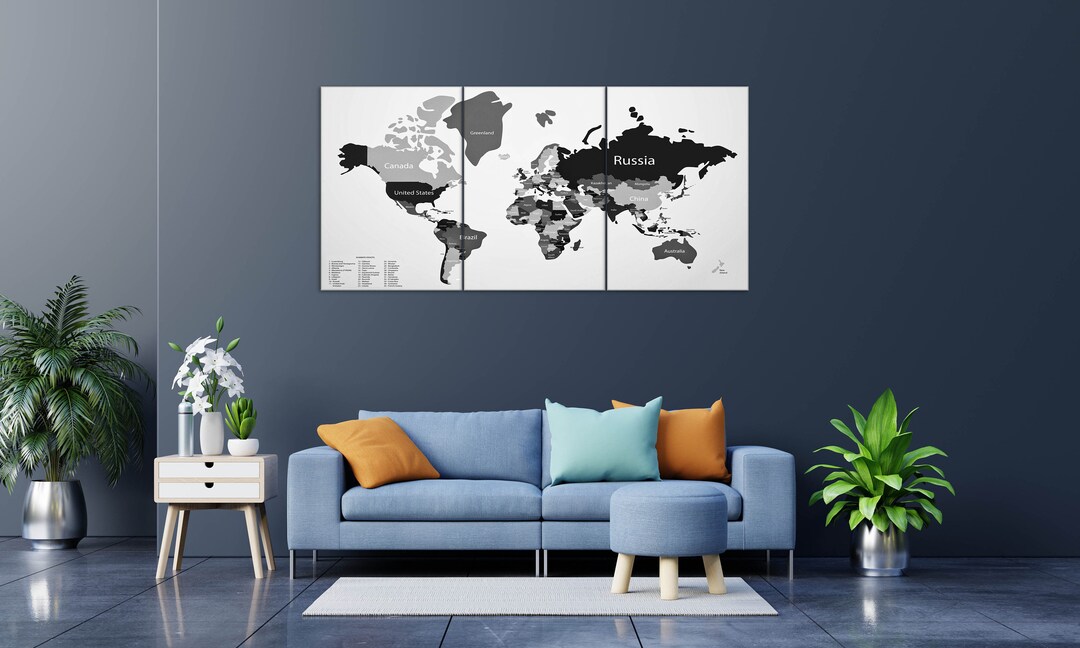 Push Pin Travel Map of World, Modern World Map Large Canvas Wall Art ...