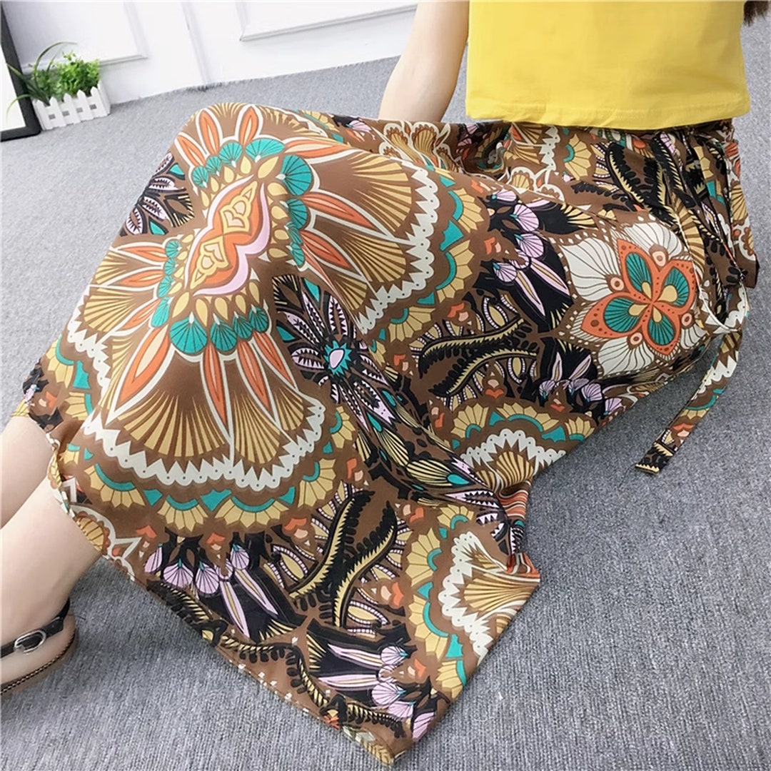 Yellow Floral Pattern Batik Sarong Wrap With Rope, Colorful Summer ...