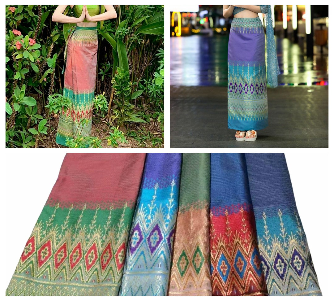 Traditional Thai Sarong Wrap, Free Size Wrap Sarong Skirt Thai Dress, A ...