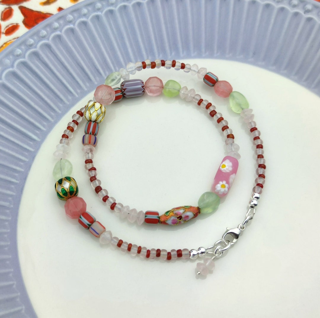 Bunte Perlenkette Mit Silber Verschluss Halskette Mit Bunten - Etsy