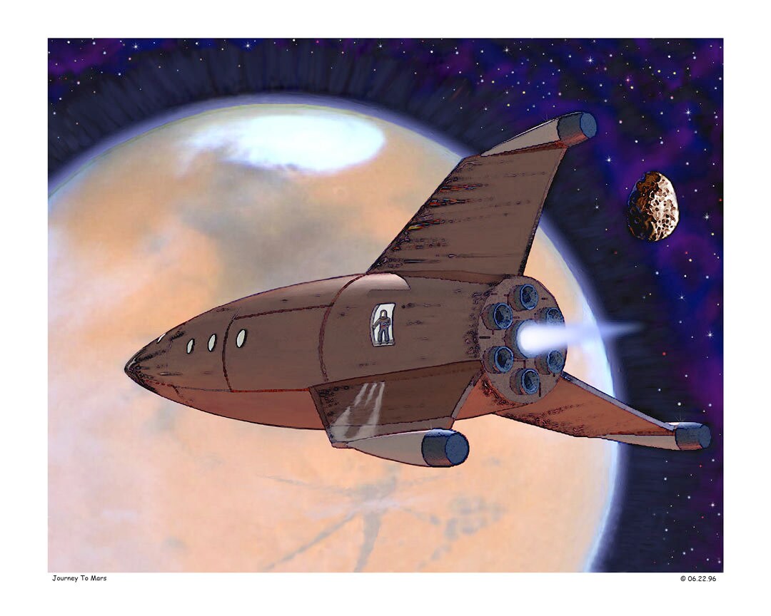 Retro Spaceship “journey to Mars” - Framed Digital Print, Spaceship Art ...
