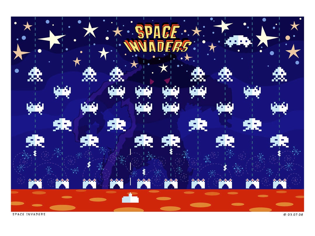 Space Invaders Artwork Framed Digital Print, Spaceship Art, Kids Room ...
