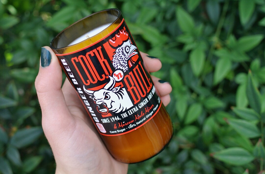 Upcycled Cock 'n Bull Bottle Candle, Red Ginger Saffron Scent, Handmade ...