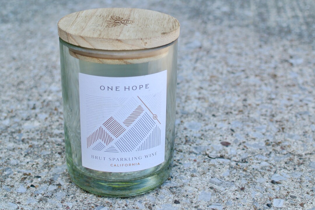 One Hope Champagne Bottle Canister / Jar Upcycled Wine Bottle With Wood ...