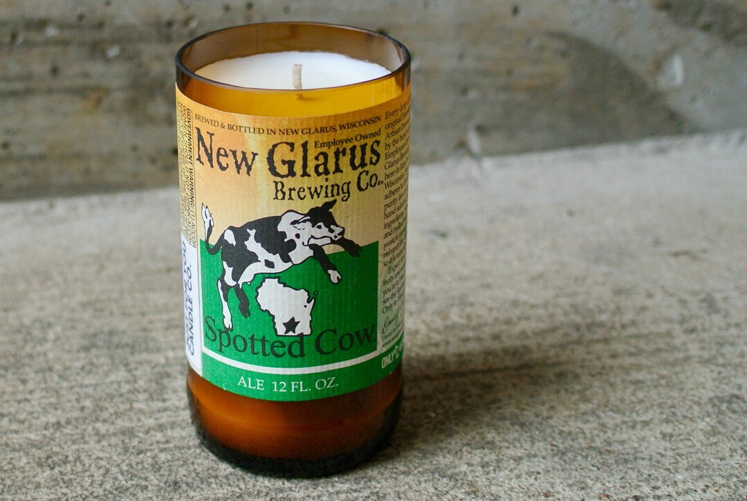 New Glarus Spotted Cow Beer Bottle Candle scent: Fir Tree, Handmade Soy ...