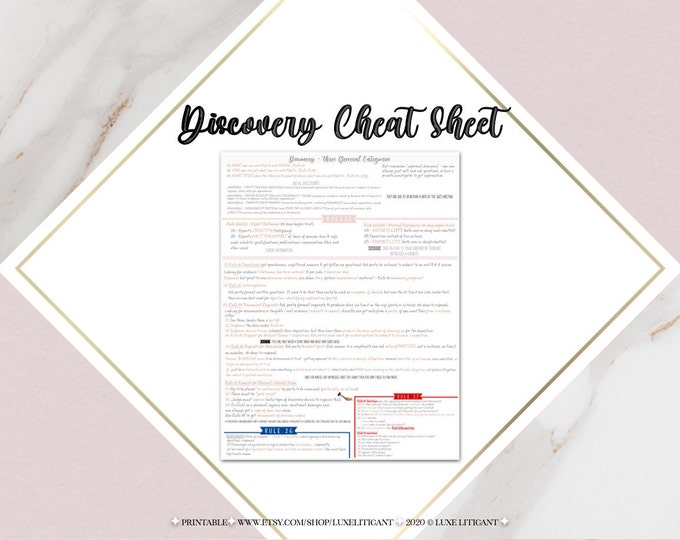 Civil Procedure Cheat Sheet: Discovery Non-editable PDF - Etsy