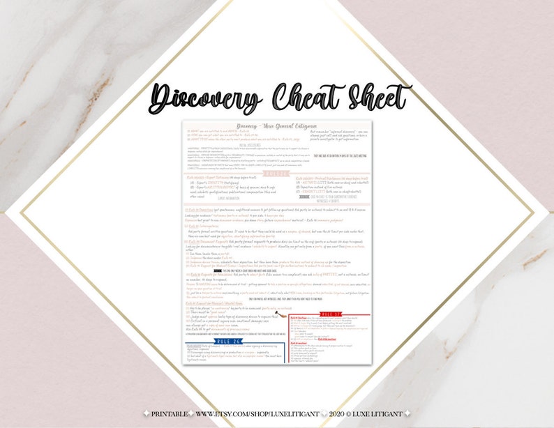 Civil Procedure Cheat Sheet: Discovery | Non-editable PDF - Etsy