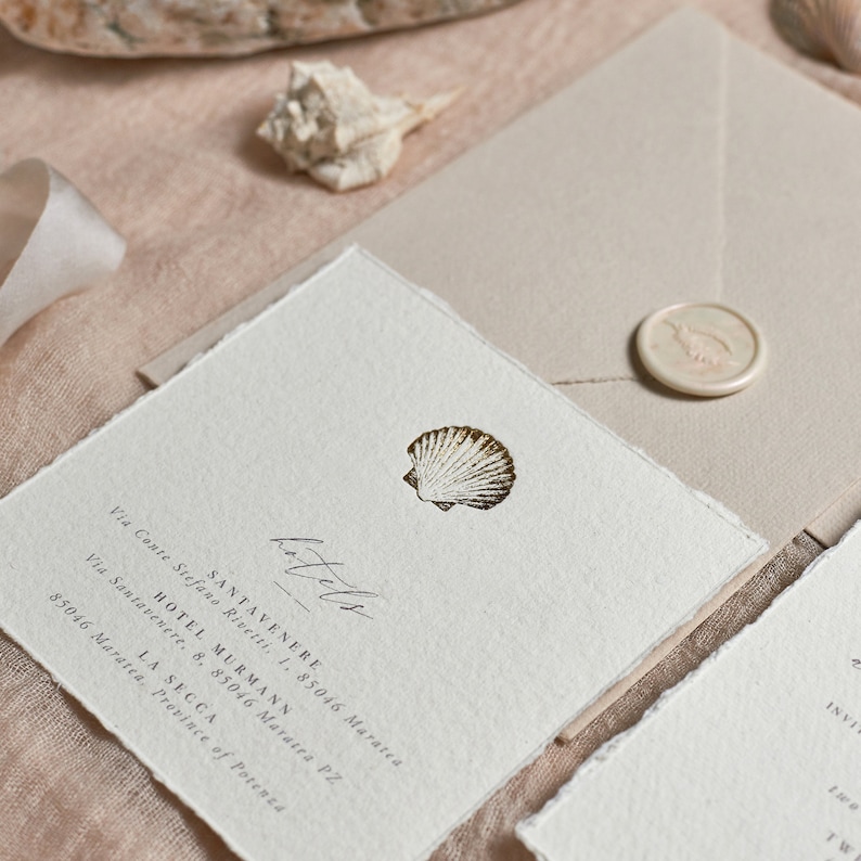 Shell Wedding Invitation / Foil Wedding Invitation / Beach - Etsy