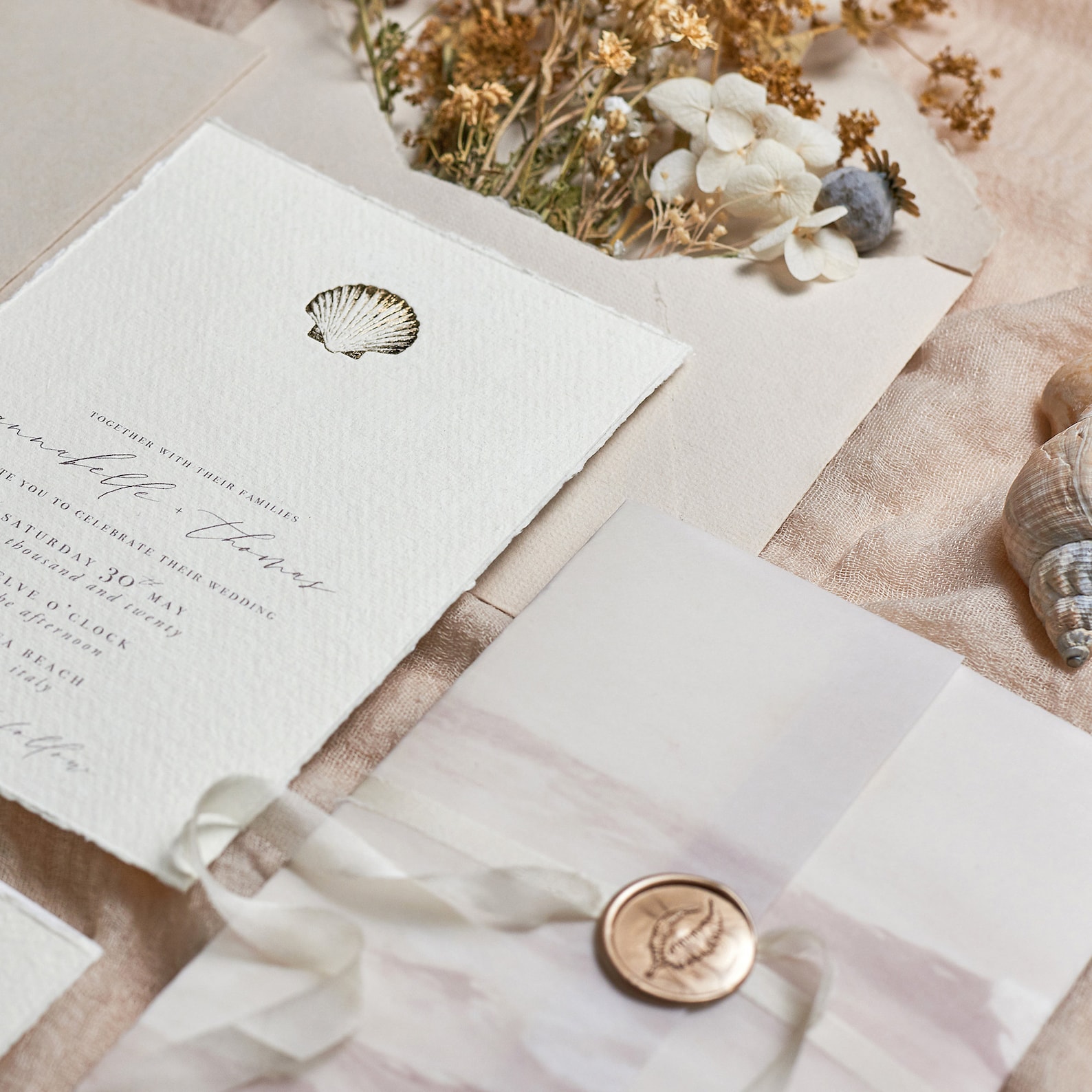 Shell Wedding Invitation / Foil Wedding Invitation / Beach - Etsy