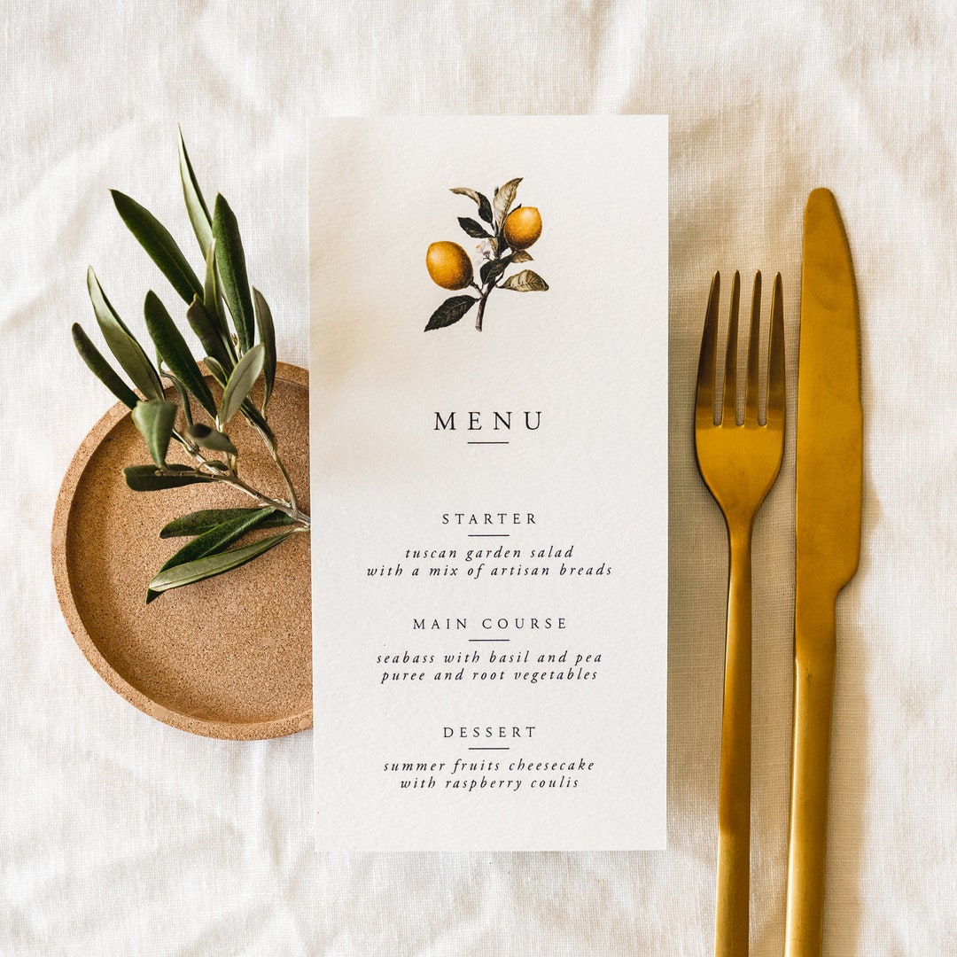Lemon Wedding Menu / Menu / Wedding Stationery / Mediterranean Table ...