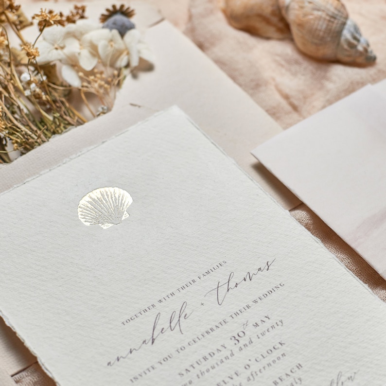 Shell Wedding Invitation / Foil Wedding Invitation / Beach - Etsy
