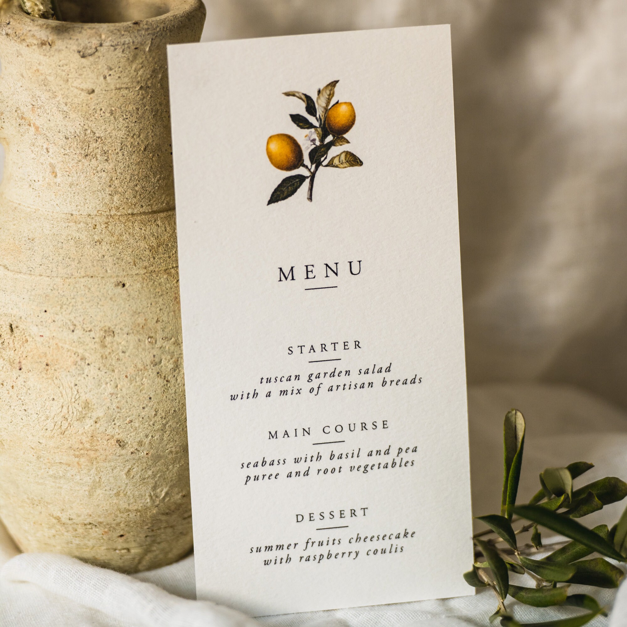 Lemon Wedding Menu / Menu / Wedding Stationery / Mediterranean - Etsy