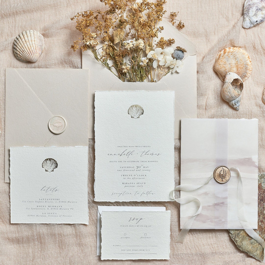 Shell Wedding Invitation / Foil Wedding Invitation / Beach Wedding ...