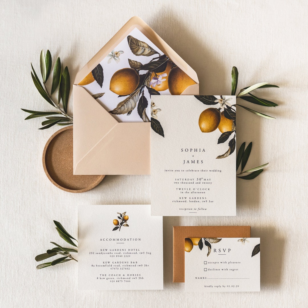 Lemon Wedding Invitation / Floral Wedding Invitation / Wedding ...