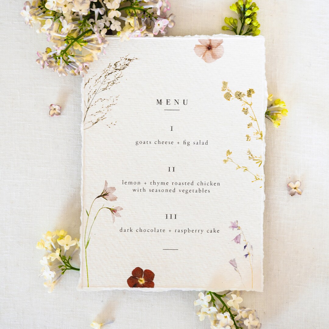 Pressed Flower Wedding Menu / Wedding Menu Card / Floral Wedding Menu ...