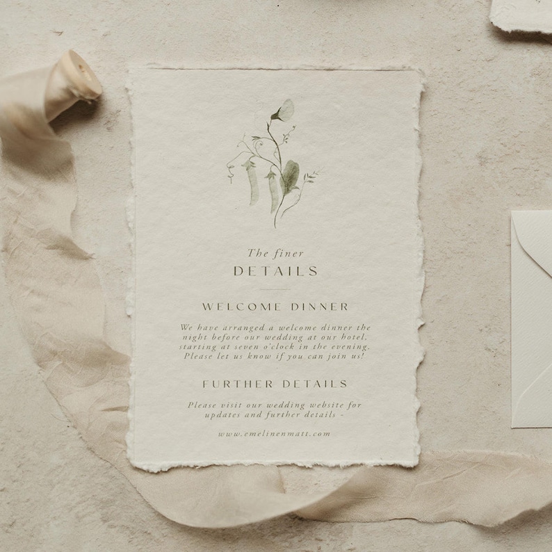 Sage Green Wildflower Wedding Invitation Suite: Handmade Cotton Paper ...