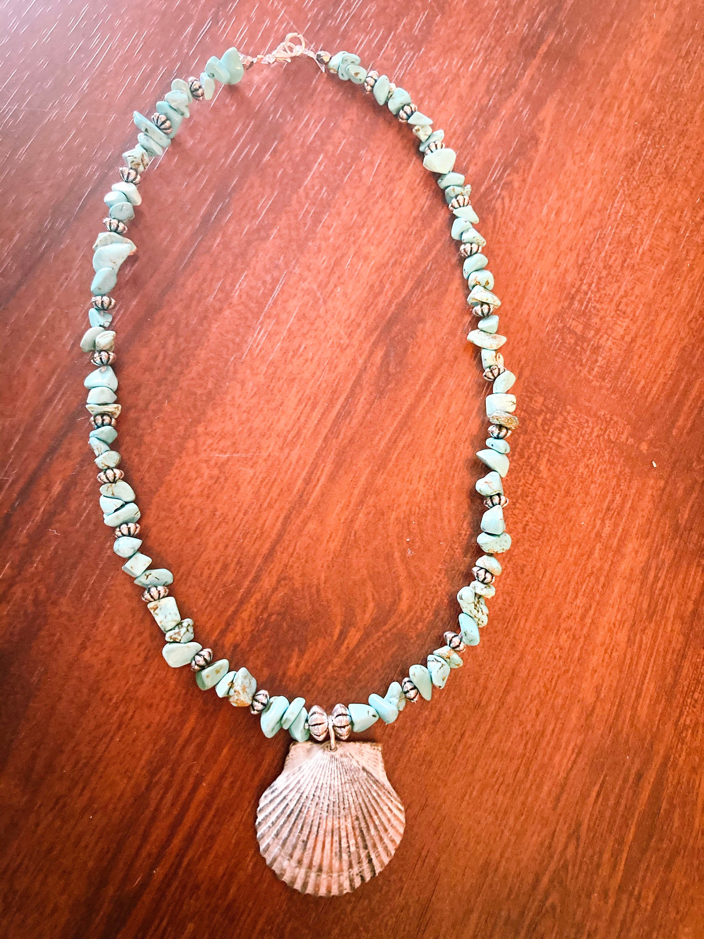 Seashell Necklace With Turquoise Stones - Etsy