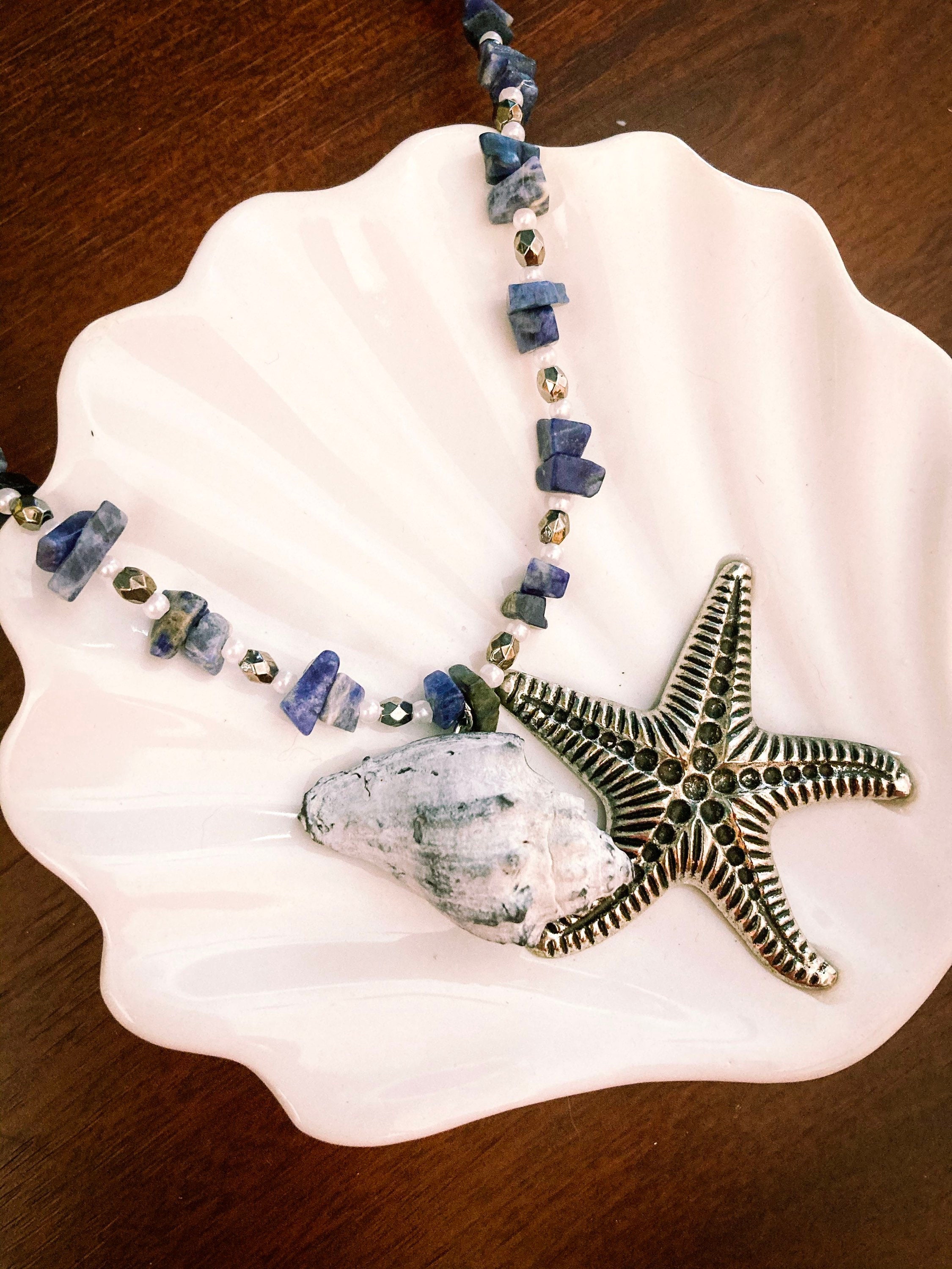 Seashell Beaded Necklace Shell Necklace Beaded Necklace Beach Jewelry ...