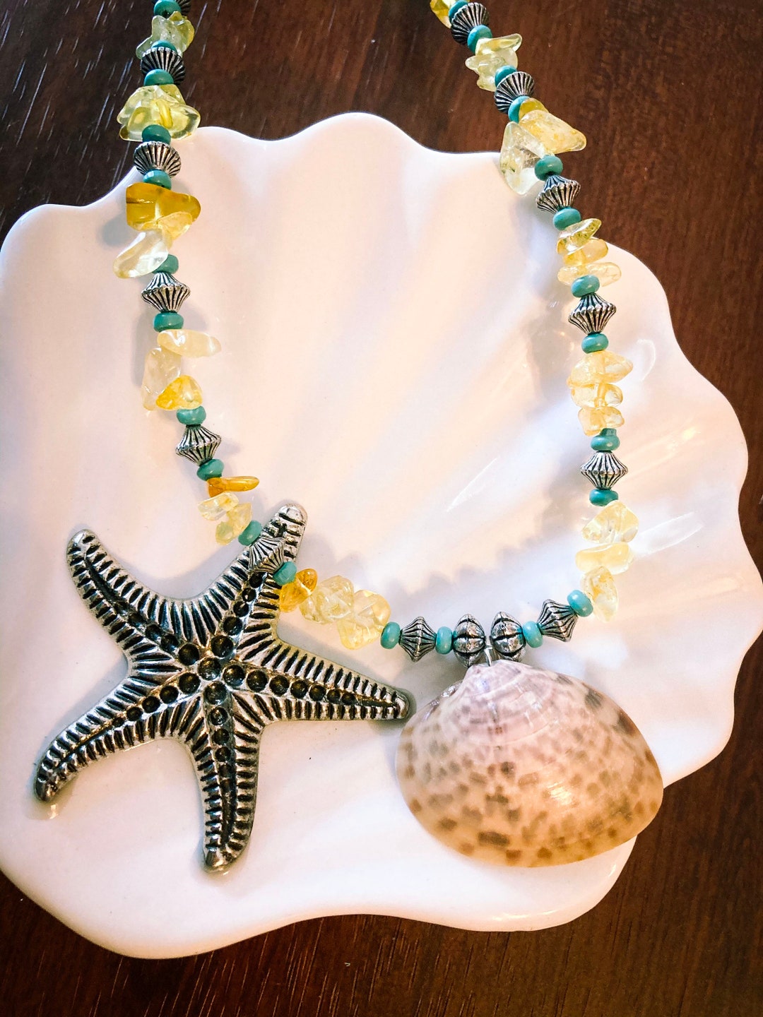 Seashell Beaded Necklace Beach Jewelry Shell Necklace - Etsy