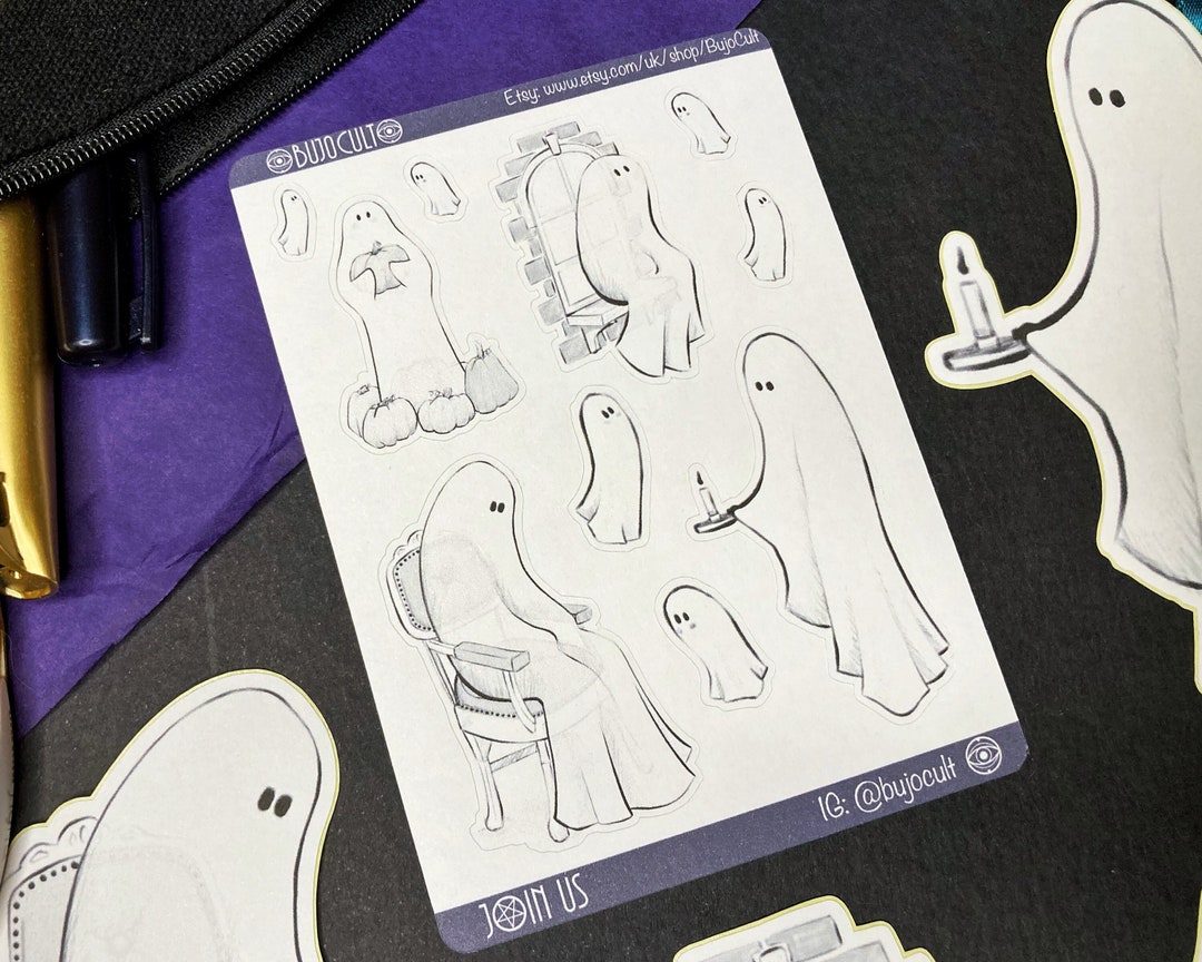 Sad Ghosts Mini Sticker Sheet for Journals, Planners and Scrapbooking ...