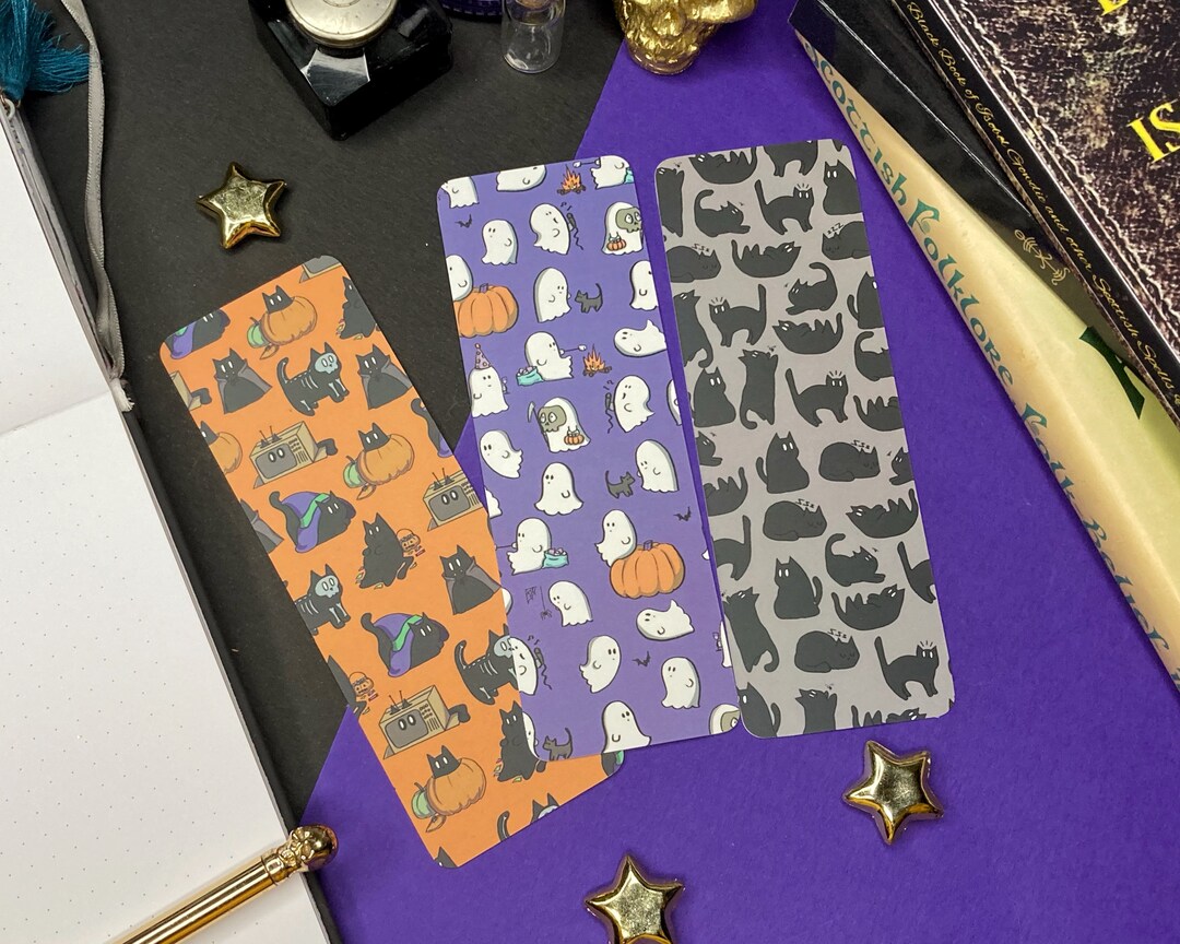 Halloween Bookmark Set With Cats and Ghosts - Etsy