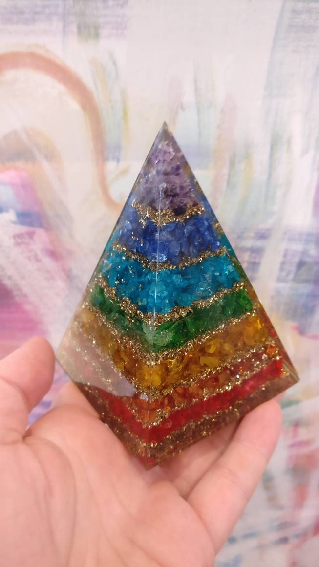 Orgone Pyramid 7 Chakra Sacred Geometry Energy Generator Large 90mm ...