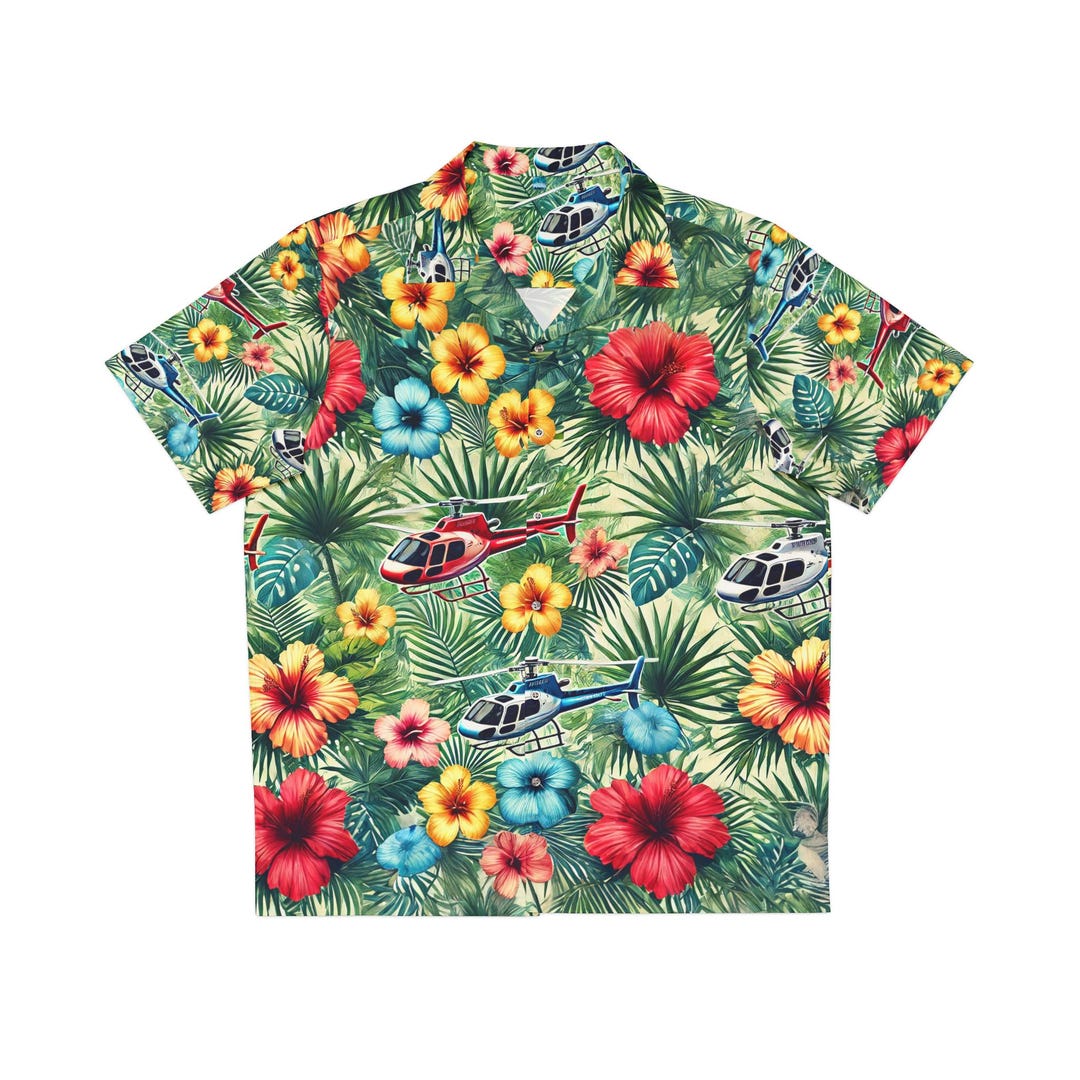 Tropical Helicopter Hawaiian Shirt, Beach Outfit, Summer Fashion ...