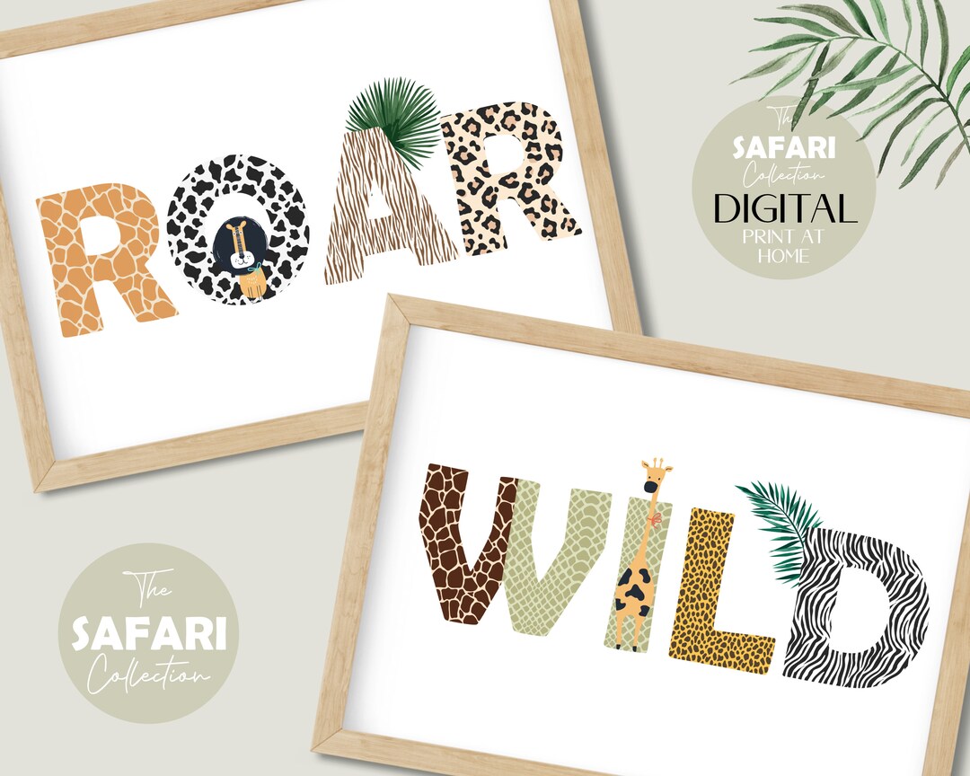 Set of 2 Digital Safari Animal Prints, Wild Animal Print, Animal ...